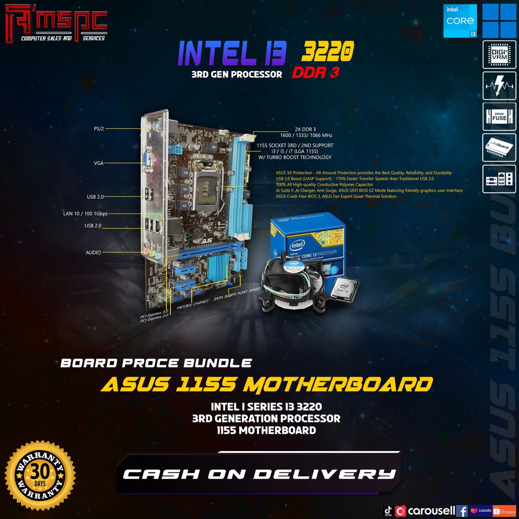 Bundle package Board + Motherboard +hsf + backplate Intel Core i3 3220 ...