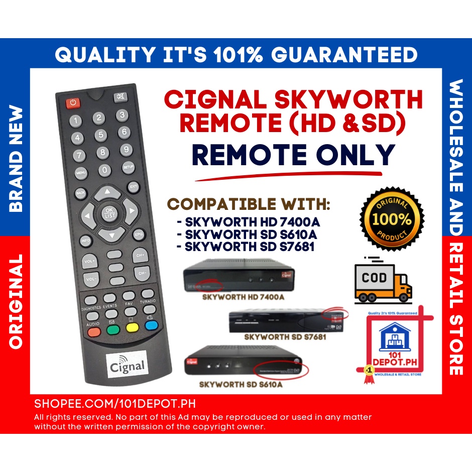 ORIG Cignal Remote Skyworth (HD & SD) Compatible w/ 7400A, S610A ...