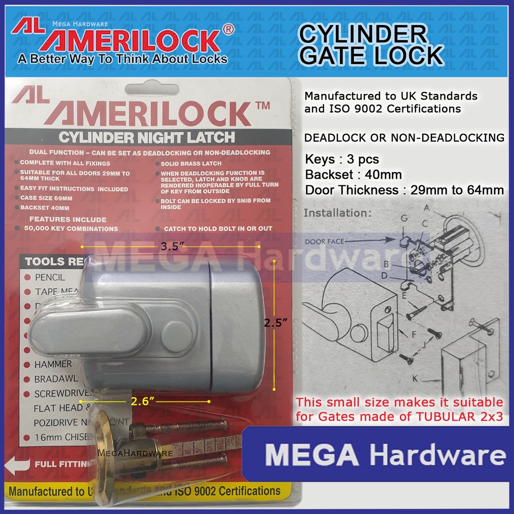 Amerilock Heavy Duty Gate Lock Rim Lock Door Latch (Standard Gate Lock ...