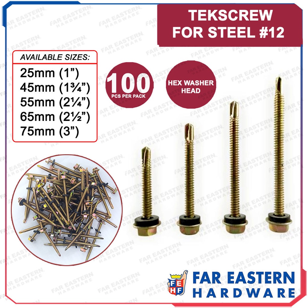 TEKSCREW for Steel Metal #12 Tex Screw 1" 1-3/4” 2-1/4” 2-1/2” 3" (100 ...