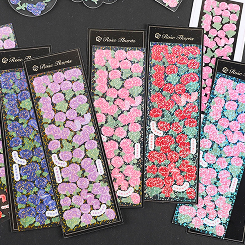 Cute Flower Series Glitter Stickers Student Diary Deco DIY Material ...
