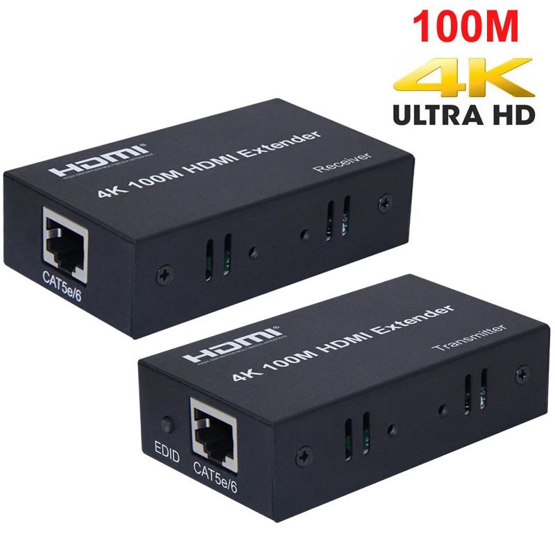4K 100M HDMI Extender Transmitter Receiver Converter Via CAT 5e 6 6e ...