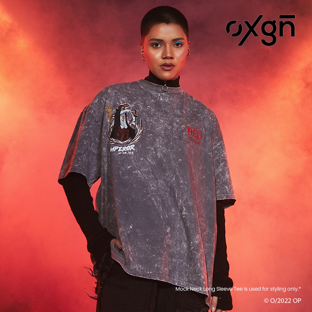 OXGN One Piece Film Red Shanks Oversized Overdyed Graphic T-Shirt For Men And Women (Dark Gray ...