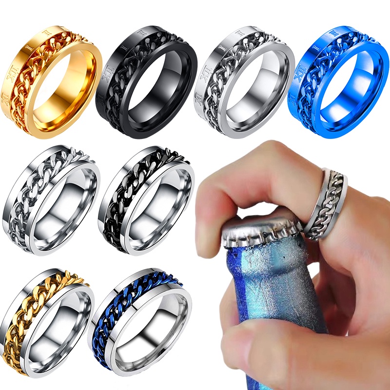 EASY ZHOU Titanium steel Anxiety Spinner Spinning rings Rotatable Chain ...