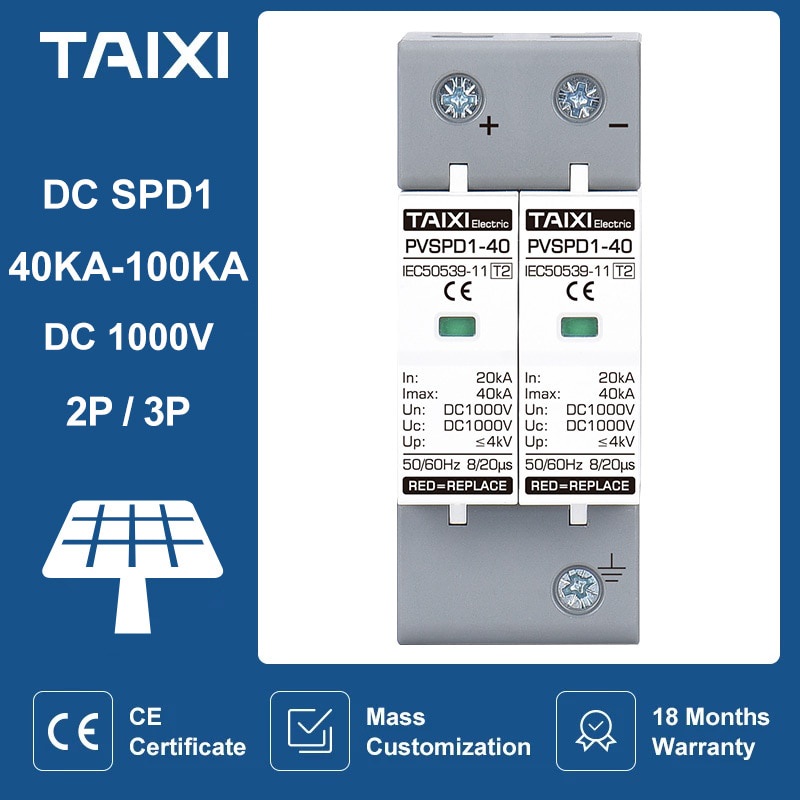 Photovoltaic DC System SPD 2P DC1000V 20KA~40KA Surge Protector ...