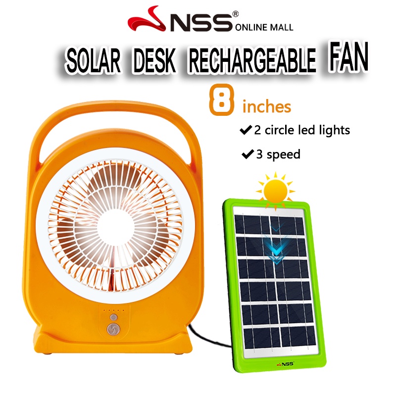 NSS Solar Fan 8" Rechargeable Fan Electric Portable Square Led Night ...