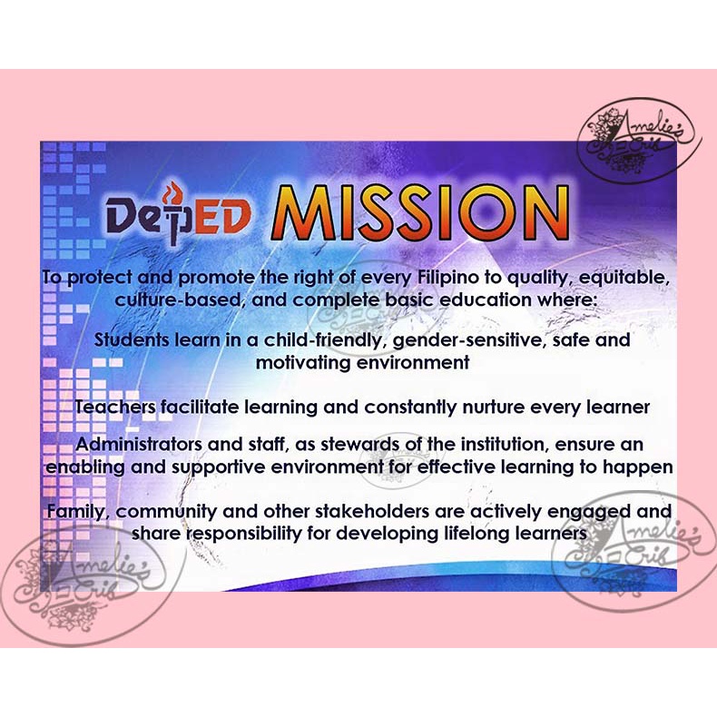 Deped Vision, Mission and Core Values Educational Laminated Chart A4 ... Deped Vision, Mission and Core Values Educational Laminated Chart A4 ...