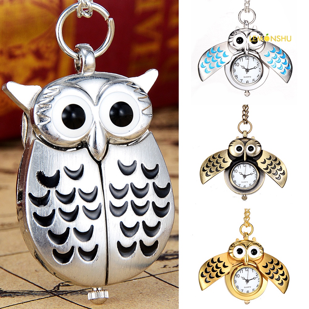 LMS.R Antique Cartoon Owl Wing Pocket Watch Quartz Analog Pendant ...