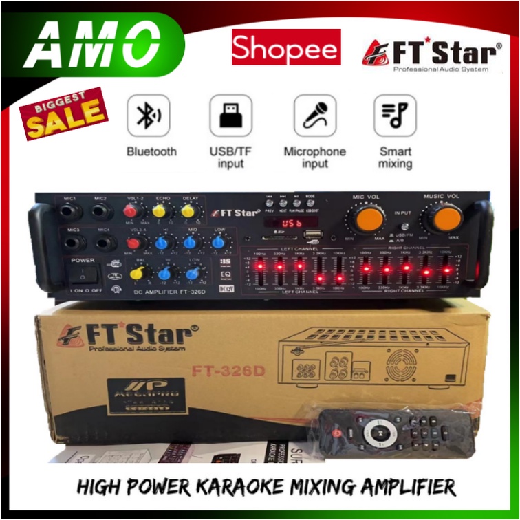 FT STAR FT-326D 2 Channel Amplifier With Mixer Equalizer | Shopee ...