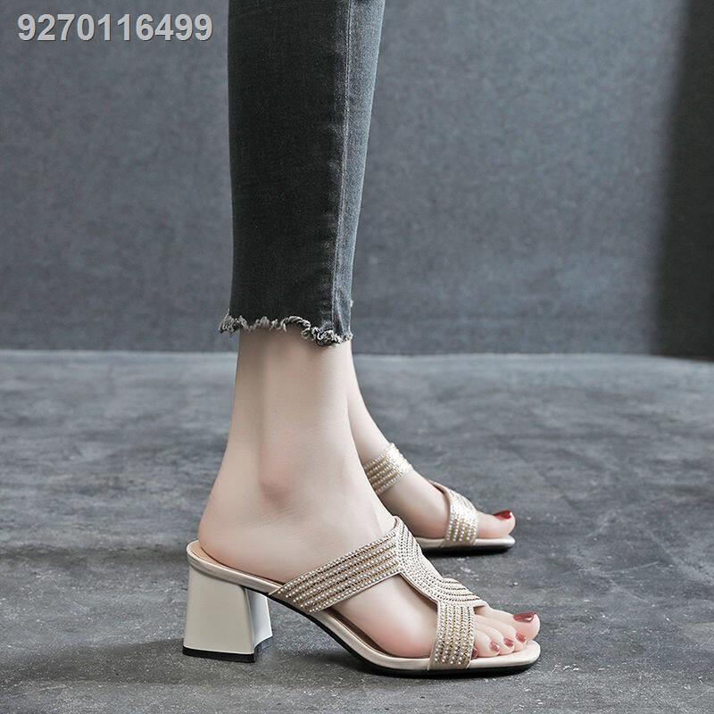 JDT 2 Inches Chunky Heel Soft Leather Rhinestone Sandals Women Cutout ...
