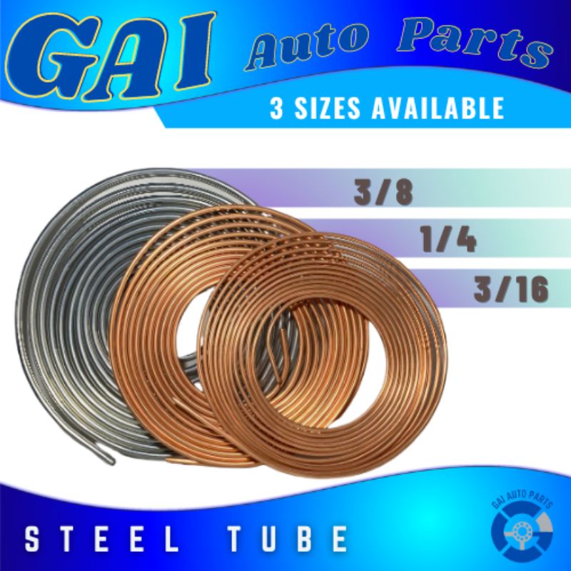 AUTO STEEL TUBE 25 FEET - AVAILABLE 3 SIZES (1/4), (3/16), (3/8) BRAND ...