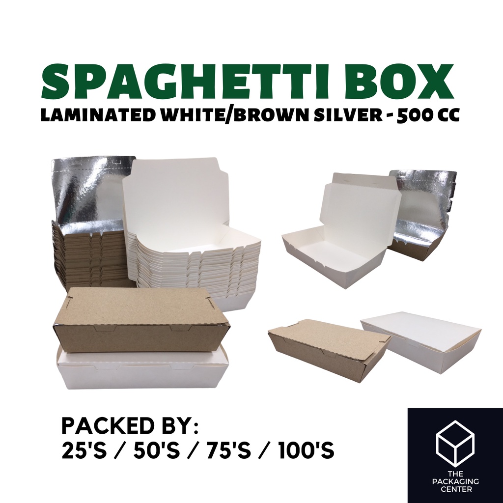 500cc Spaghetti Meal Box Laminated White / Brown Silver Lunch Meal ...