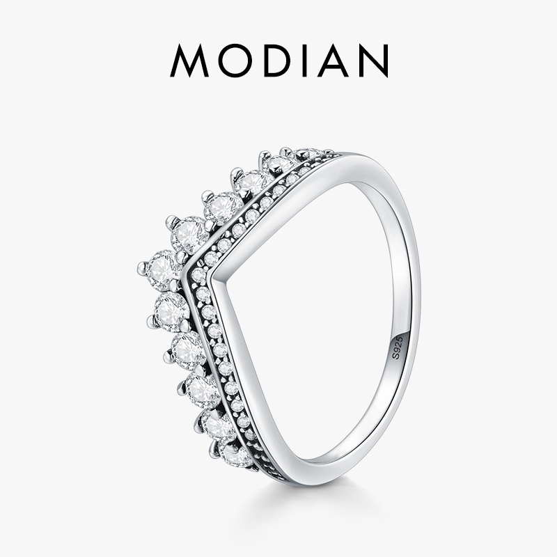Modian Fashion 100% Real 925 Sterling Zircon Crown Finger Ring Classic Stackable Silver Jewelry ...