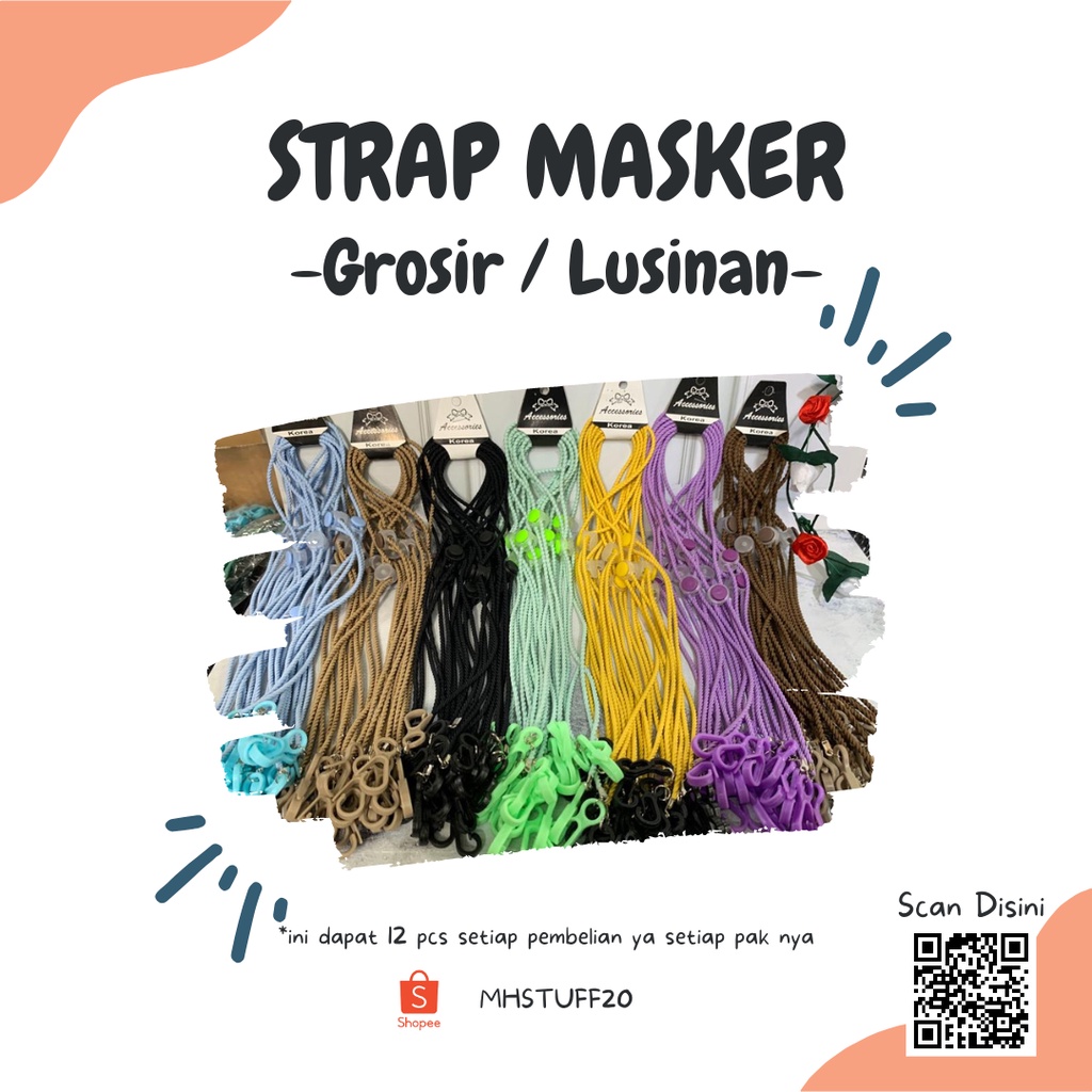 12 pcs / 1 Dozen Plain Rubber Threaded Mask Strap Necklace 2 in1 Hijab ...