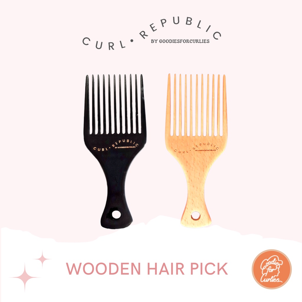 CURL REPUBLIC Wooden Afro Hair Pick Lift Styling Comb | Shopee Philippines