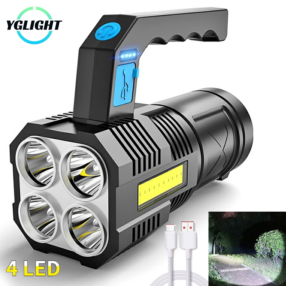 4 LED flashlight rechargeabl waterproof original heavy duty flash light ...
