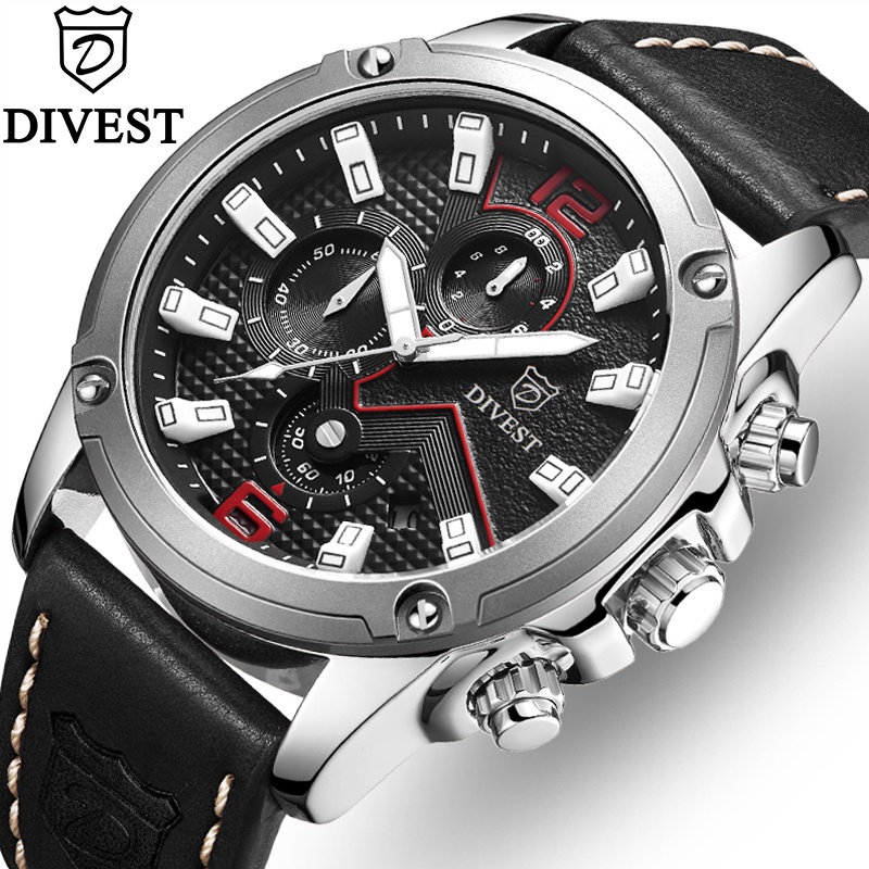 Top Brand DIVEST Watch Men Business Fashion Casual Quartz Leather Mens ...