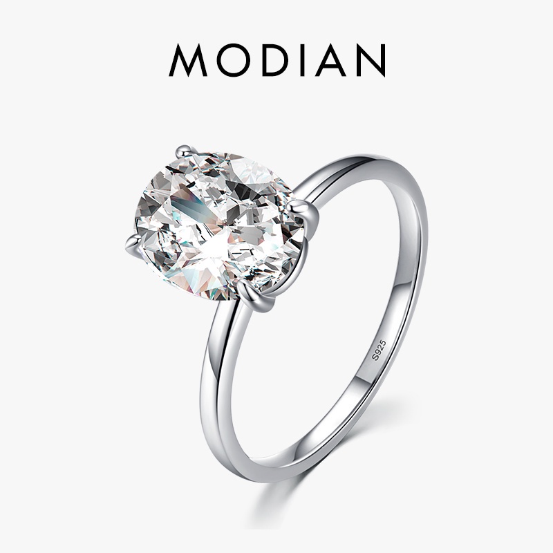 Modian Basic 925 Sterling Silver Big Luxury Oval Cut Clear Zirconia Finger Ring For Women ...