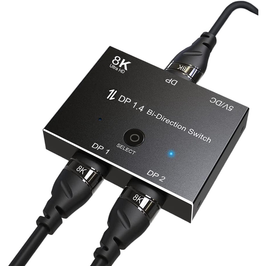 1 In 2 Out 8K@30Hz DisplayPort Splitter 4K@120Hz HD DP 1.4 Switcher 1x2 ...