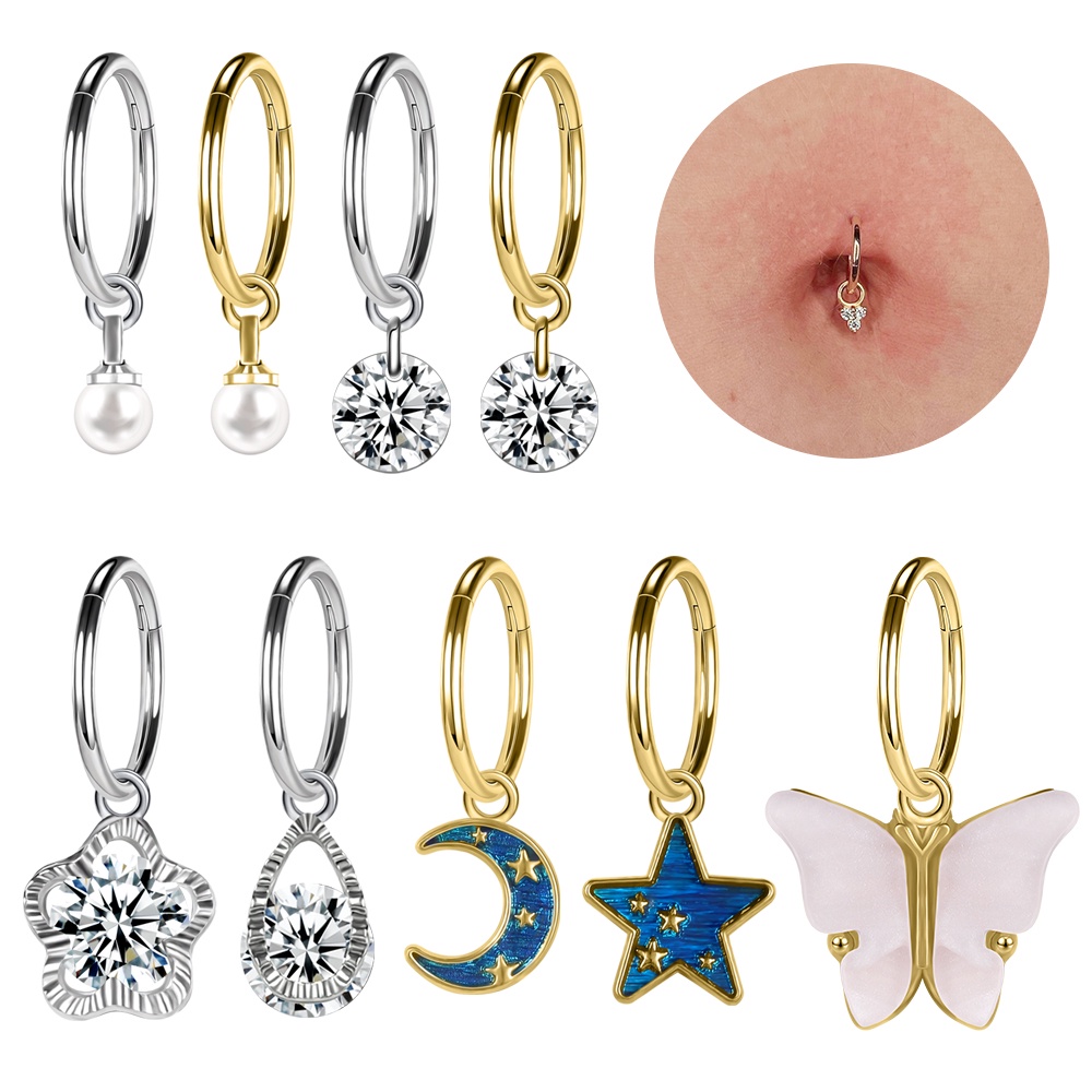 1 PC Crystal Dangle Hoop Belly Button Piercings Stainelss Steel Navel ...