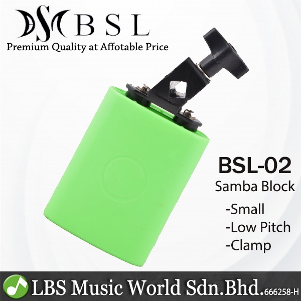 BSL BSL02 Samba Block Plastic Woodblock with Clamp to Mount on Drum Set ...