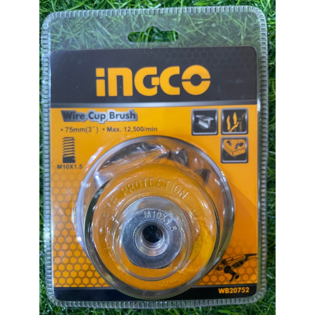 Ingco Wire Cup Brush Twisted Wire with Nut 75mm (3") M10x1.5 for Angle ...