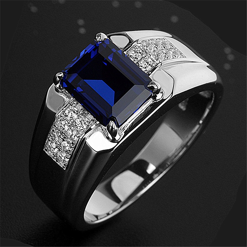Men's Business Luxury Domineering Green Blue Gem Ring Wedding ...