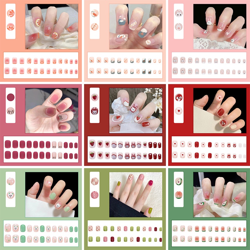 24pcs/set Wearing Nail Art Patches for Girls Fake Nails Removable Nail ...