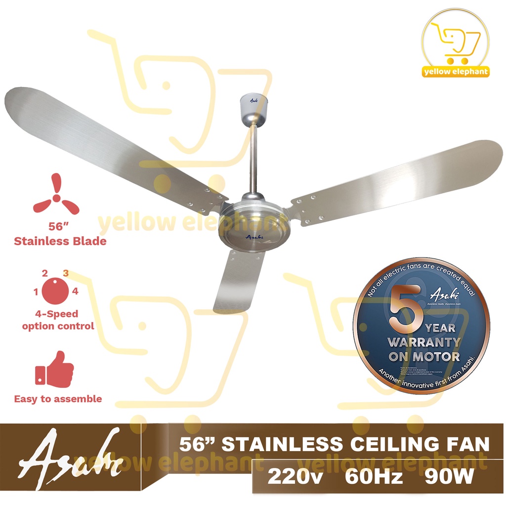 Asahi 56" Stainless Steel Ceiling Fan 90 Watts | Shopee Philippines