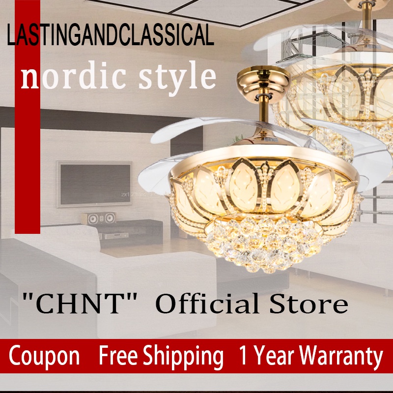 CHNT Modern Crystal Chandelier Ceiling Fan With Light Nordic Modern ...