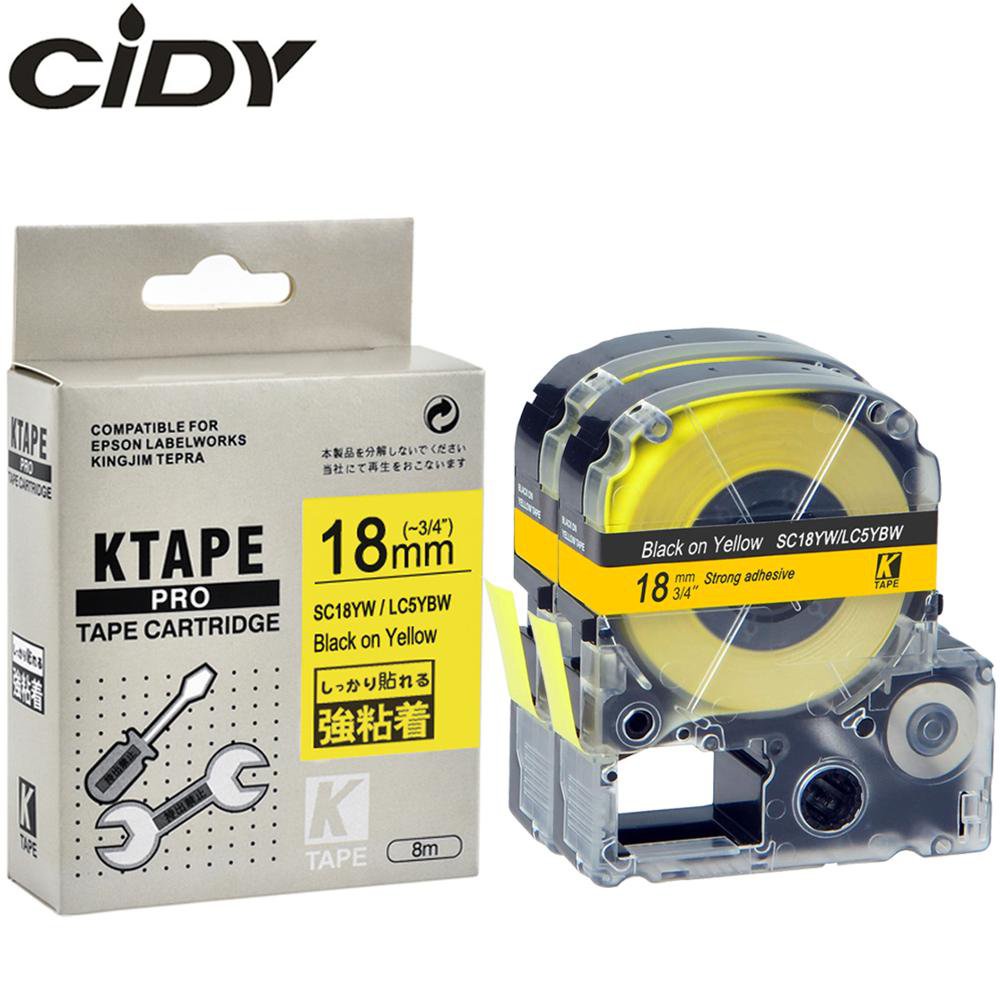 CIDY 2pcs for Epson LC-5YBW SC18YW LC5YBW9 18MM Black on Yellow ...