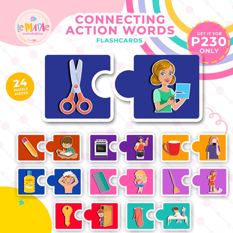 CONNECTING ACTION WORDS Laminated Educational Flashcards Montessori ...