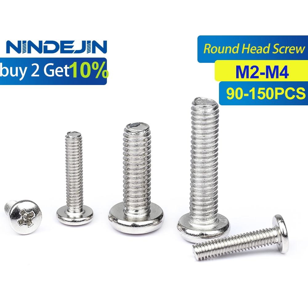 NINDEJIN 90-150pcs Cross Recessed Pan Head Phillips Screws Nickel Plated Carbon Steel Bolt BM ...