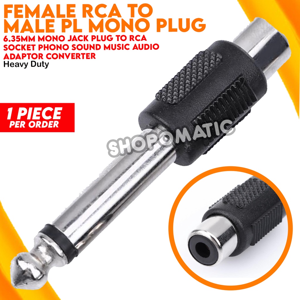 Female RCA to Male PL Mono Plug 6.35mm 1/4in Connector Adaptor Adapter ...