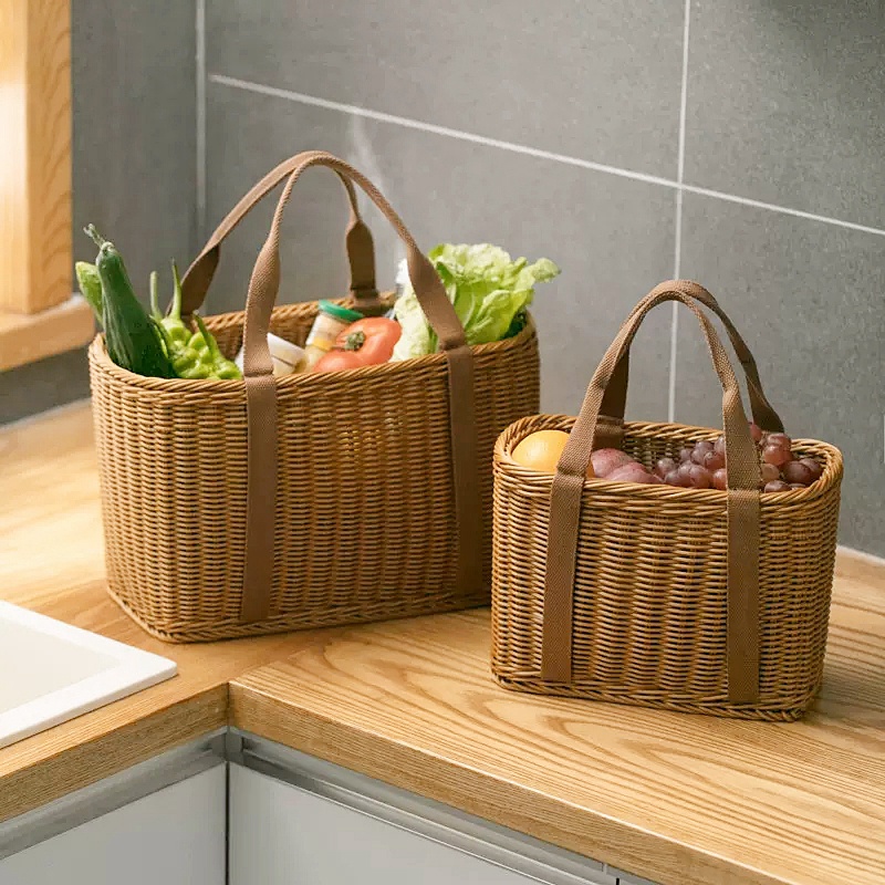 Picnic Basket Multifunctional Handmade Rattan Sundries Basket with ...