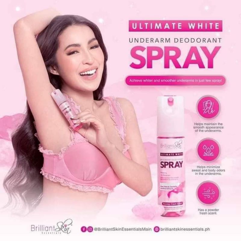 ULTIMATE WHITE UNDERARM DEODORANT SPRAY 60ML BY BRILLIANT | Shopee ...