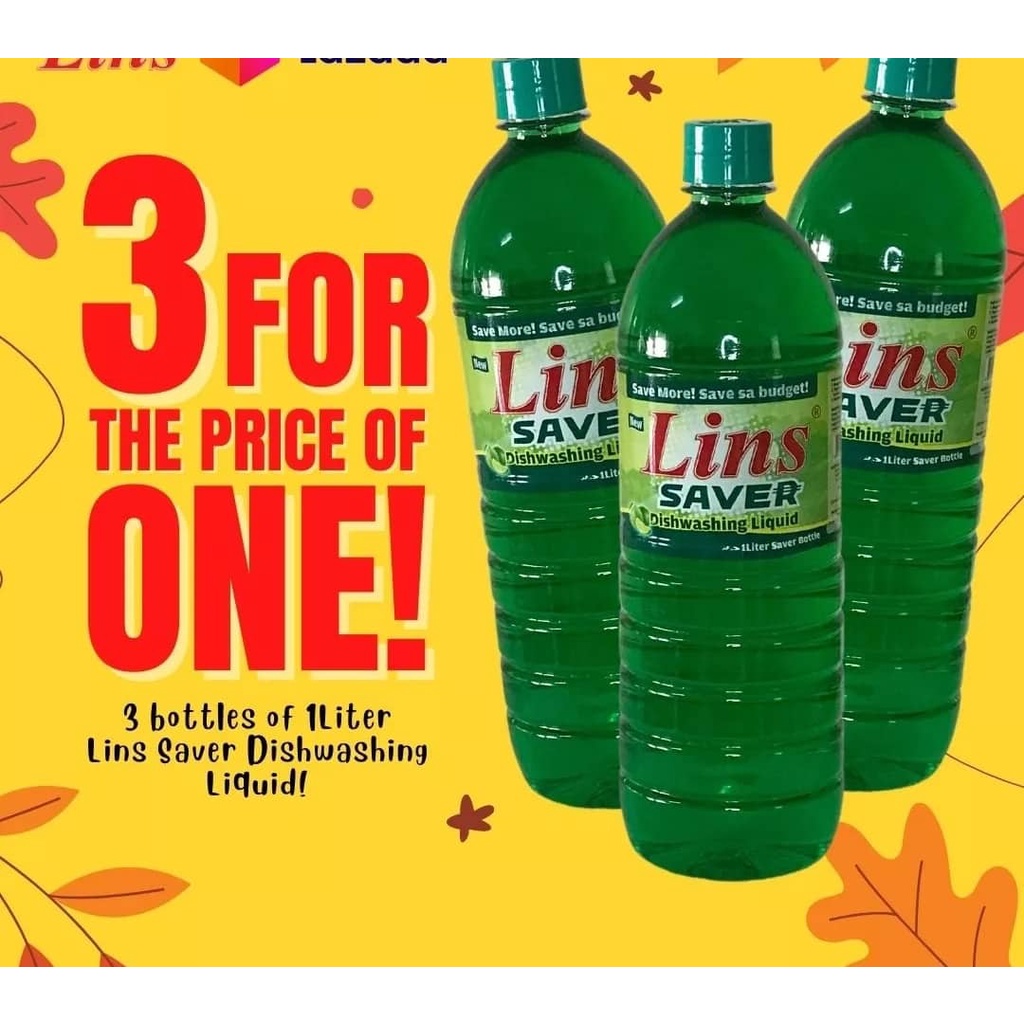 Lins Saver Dishwashing Liquid Lemon 1 Liter / Promo Pack | Shopee ...