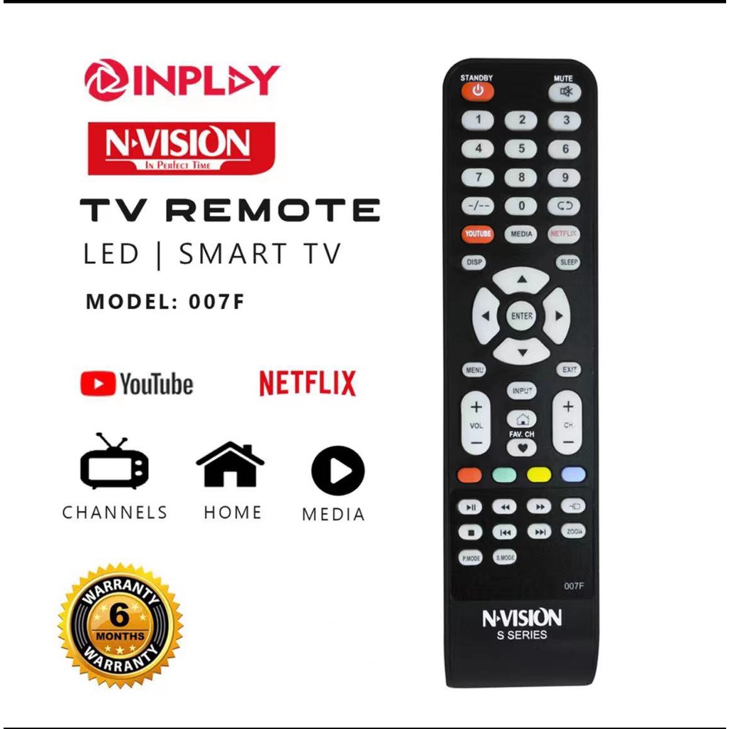 Inplay/Nvision Smart TV Remote control 007F Model Compatible Also Basic ...