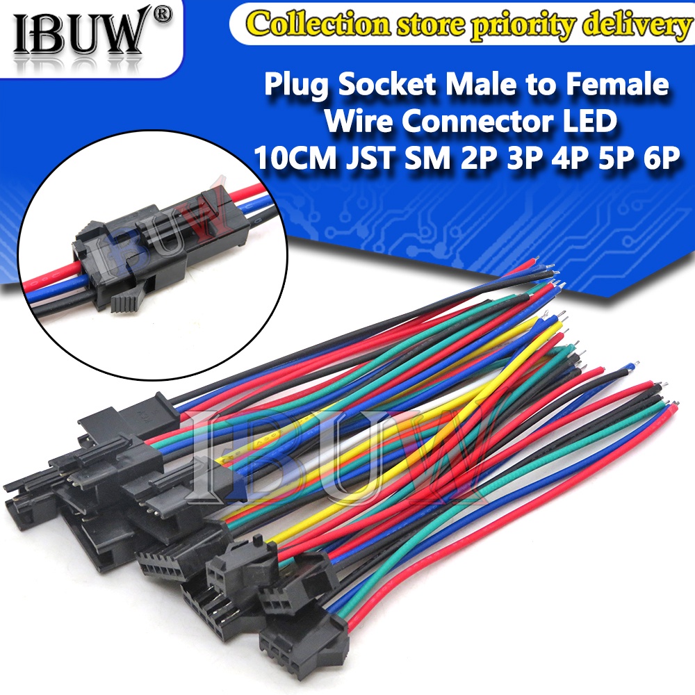 10CM JST SM 2P 3P 4P 5P 6P Plug Socket Male to Female Wire Connector ...