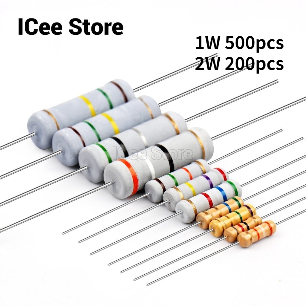 500Pcs Carbon Film Resistor 1W 2W 5% 1R-1M 1R 10R 22R 47R 51R 100R 1K ...