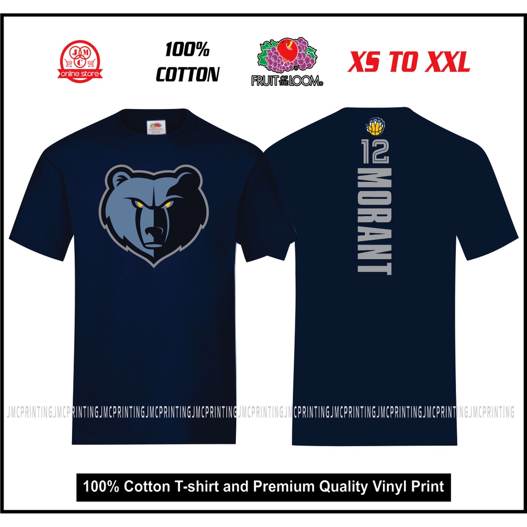 Memphis Grizzlies Logo Ja Morant #12 NBA Fruit of the Loom Tshirt 100% ...