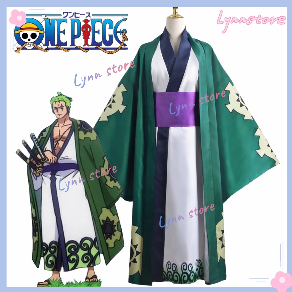 Anime One Piece Roronoa Zoro Wano Country Cosplay Costume Kimono Robe ...