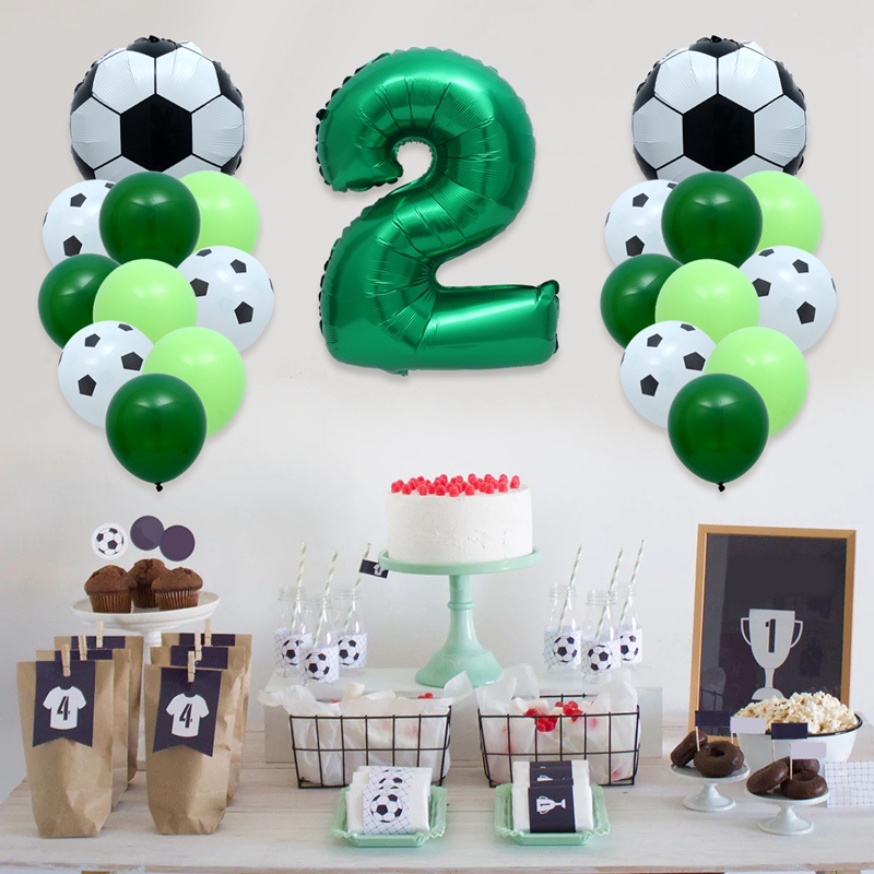 22pcs Green Digit Number Helium Foil Globos Football Balloons World Cup ...