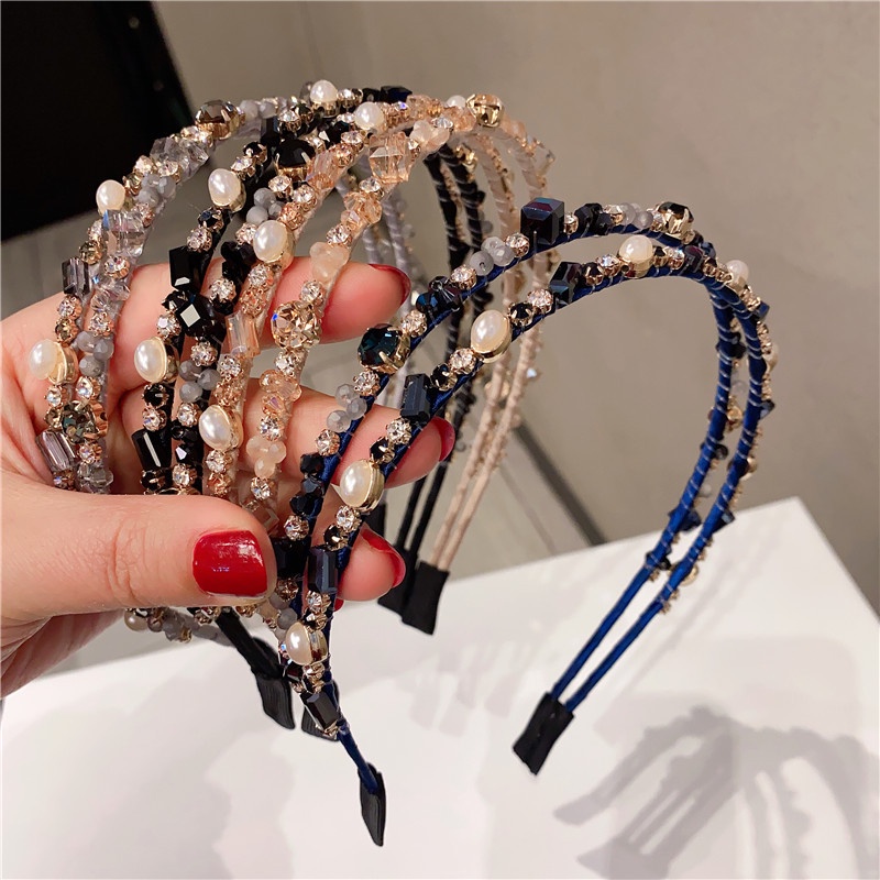 Korean Handmade String System Double Strand Hair Band Crystal ...