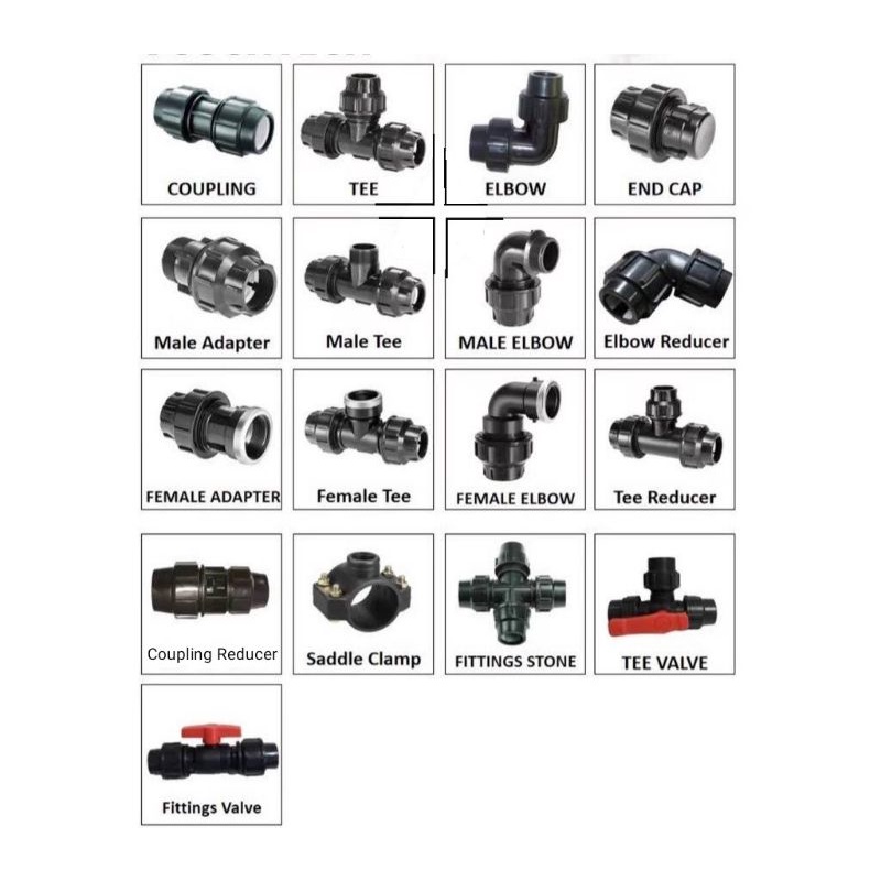 PE Compression Fittings Black Elbow Tee Cap Coupling Reducer Female Male Adapter Ssddle Clamp ...