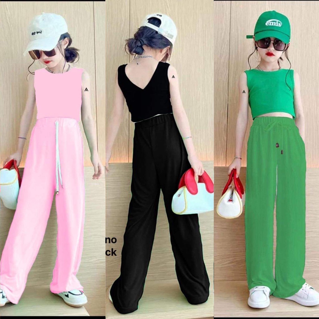 Daree Kids Coordinates Loose Straight Cut Pants with Vneck Back Crop ...