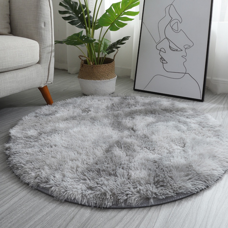 Customizable Tie-dyed Solid color Round Carpet Soft Fluffy Rug Bedroom ...