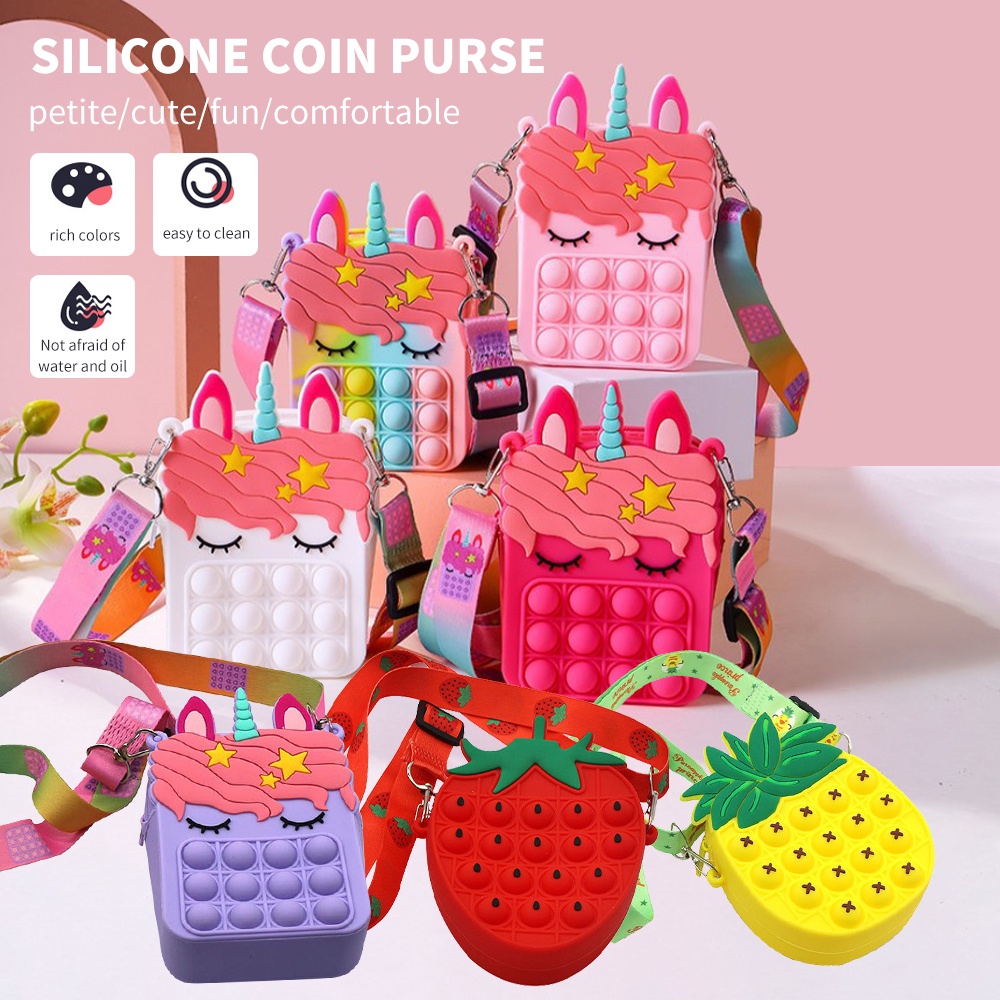 Unicorn Pop It Bag Fidget Toys Shoulder Messenger Anti-Stress Bag for ...