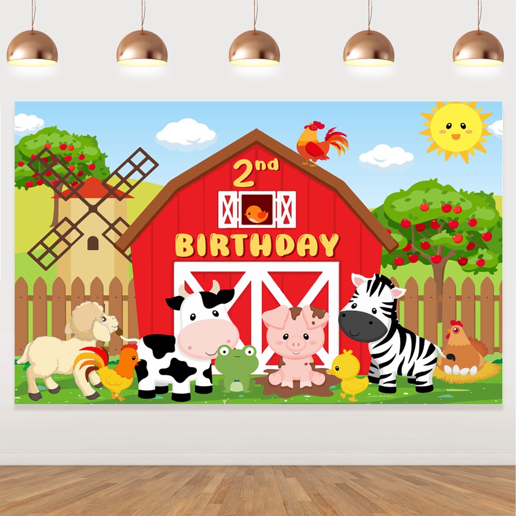 JOLLYBOOM Farm Red Barn Backdrop for Kids Party Cartoon Farm Animals ...