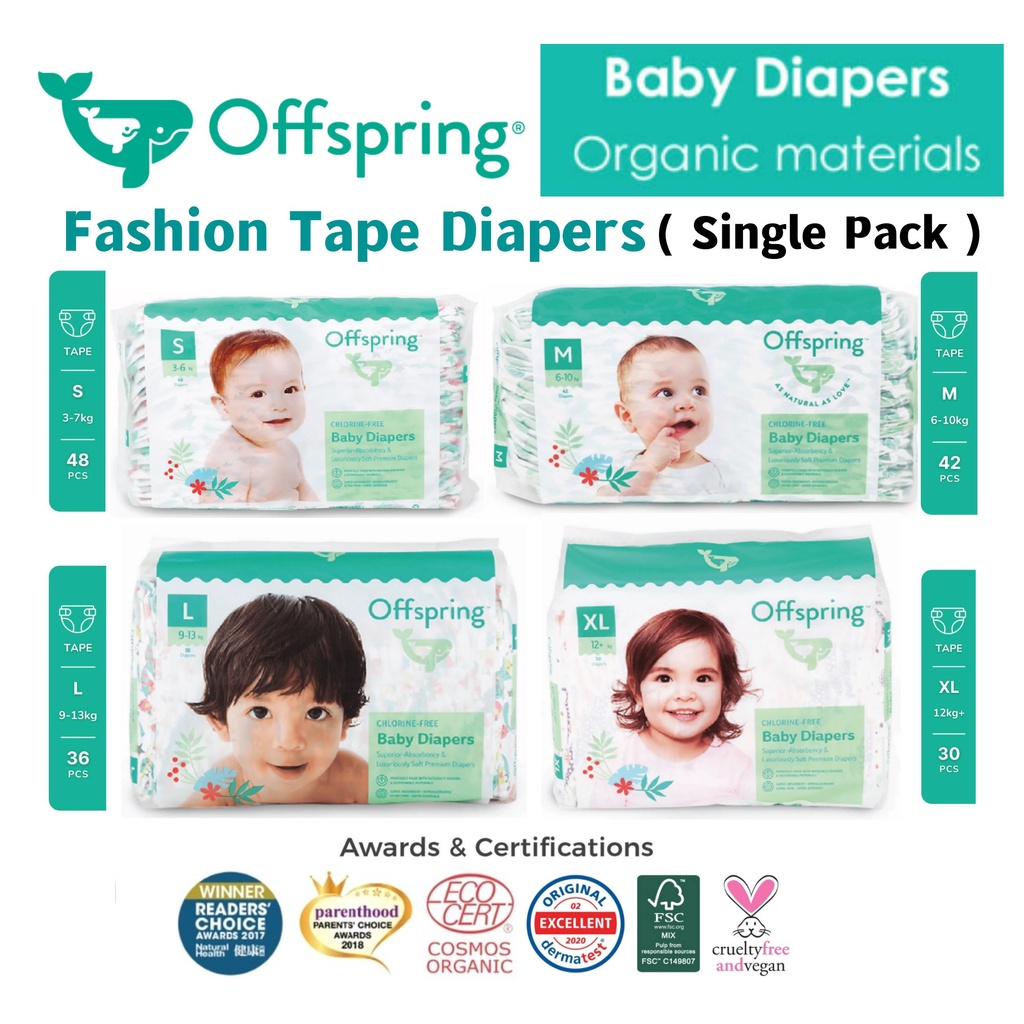 OFFSPRING Chlorine-free Baby Tape Diapers - ( Single Pack )Eco-friendly ...